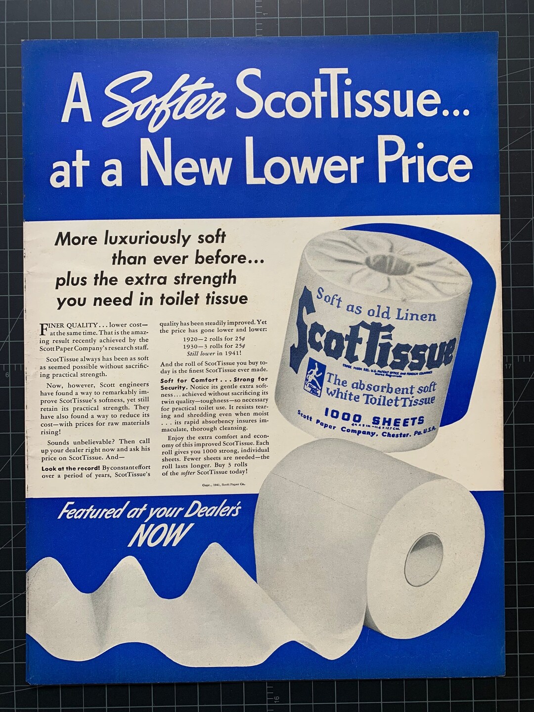 Vintage 1941 Scottissue Toilet Tissue Print • Retro Bathroom Decor ...