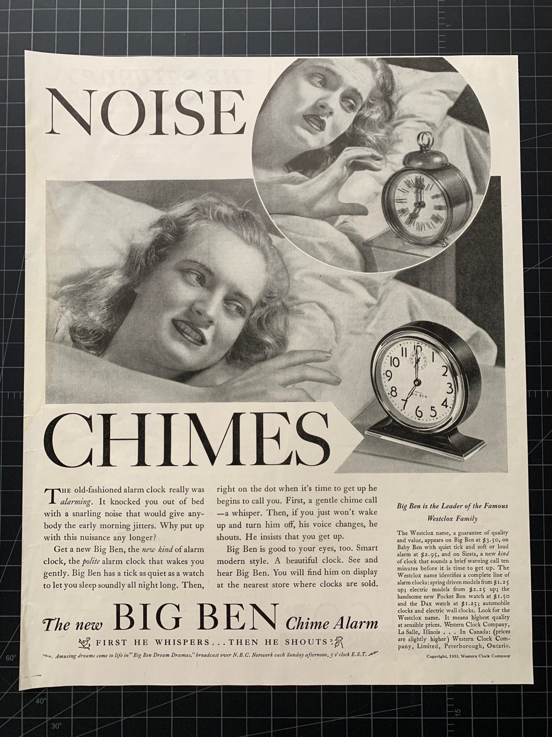 Vintage 1933 Big Ben Chime Alarm Clock Print Advertisement - Etsy