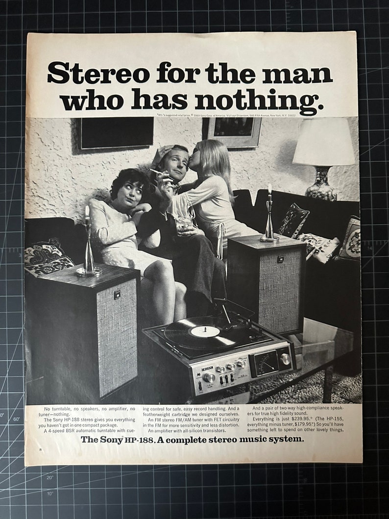 Vintage 1970 Sony HP-188 Stereo System Print Ad - Etsy