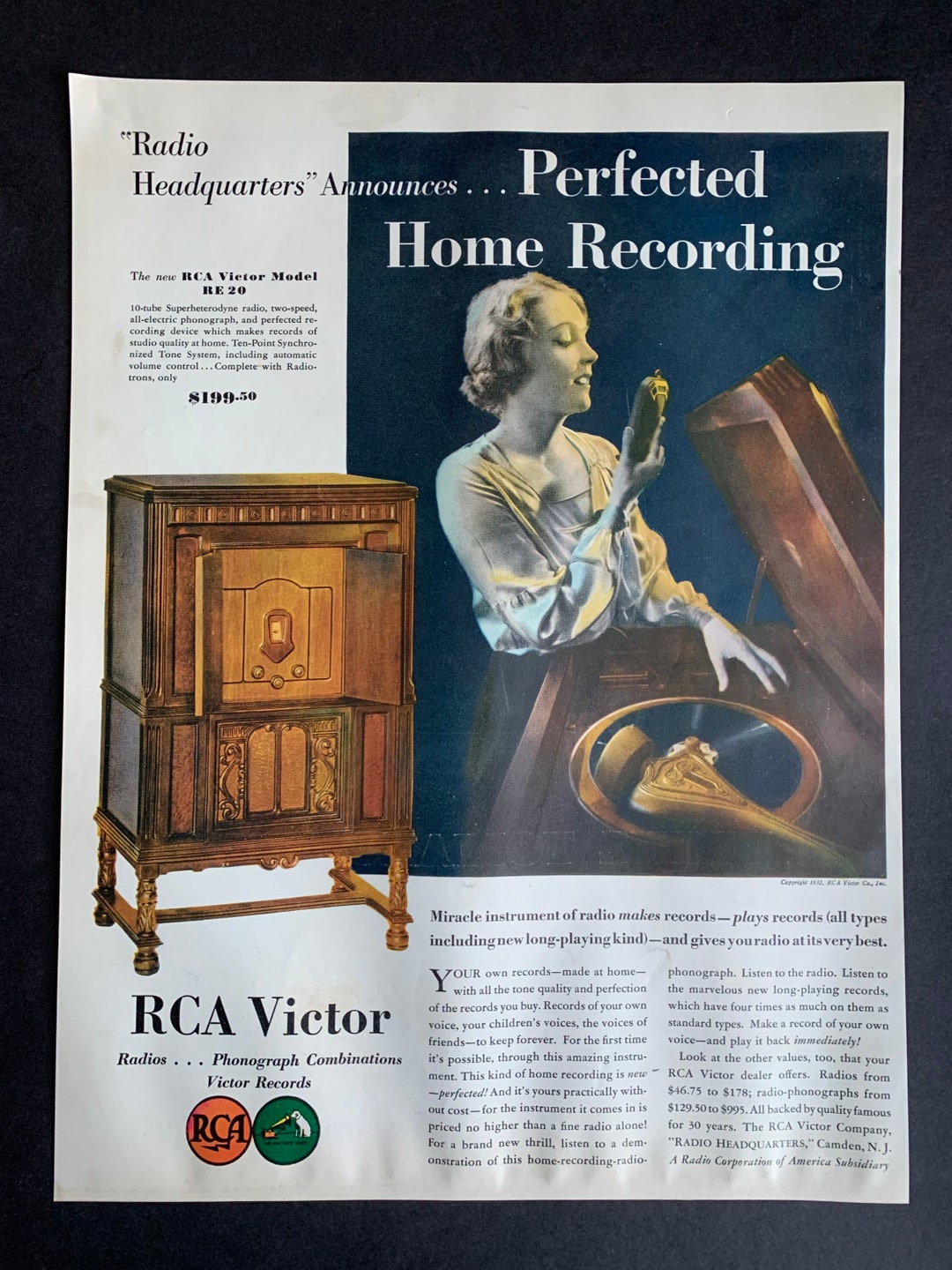Vintage 1932 RCA Victor Radio Print Advertisement - Etsy
