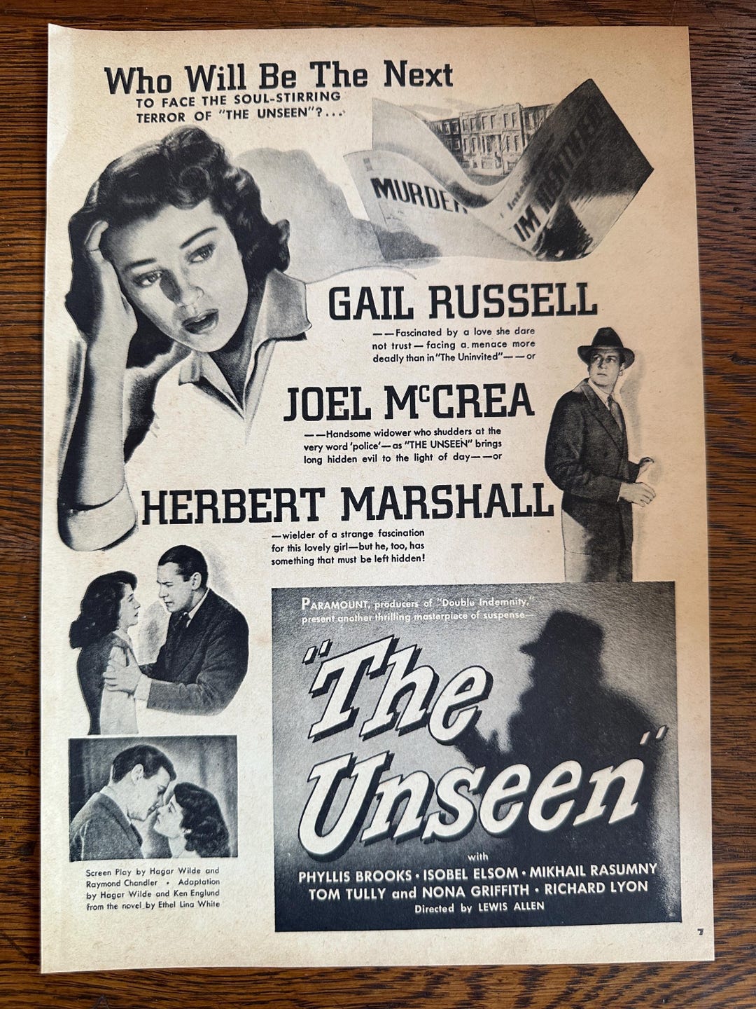Vintage 1950s “the Unseen” Film Print Ad - Gail Russell - Joel Mccrea ...