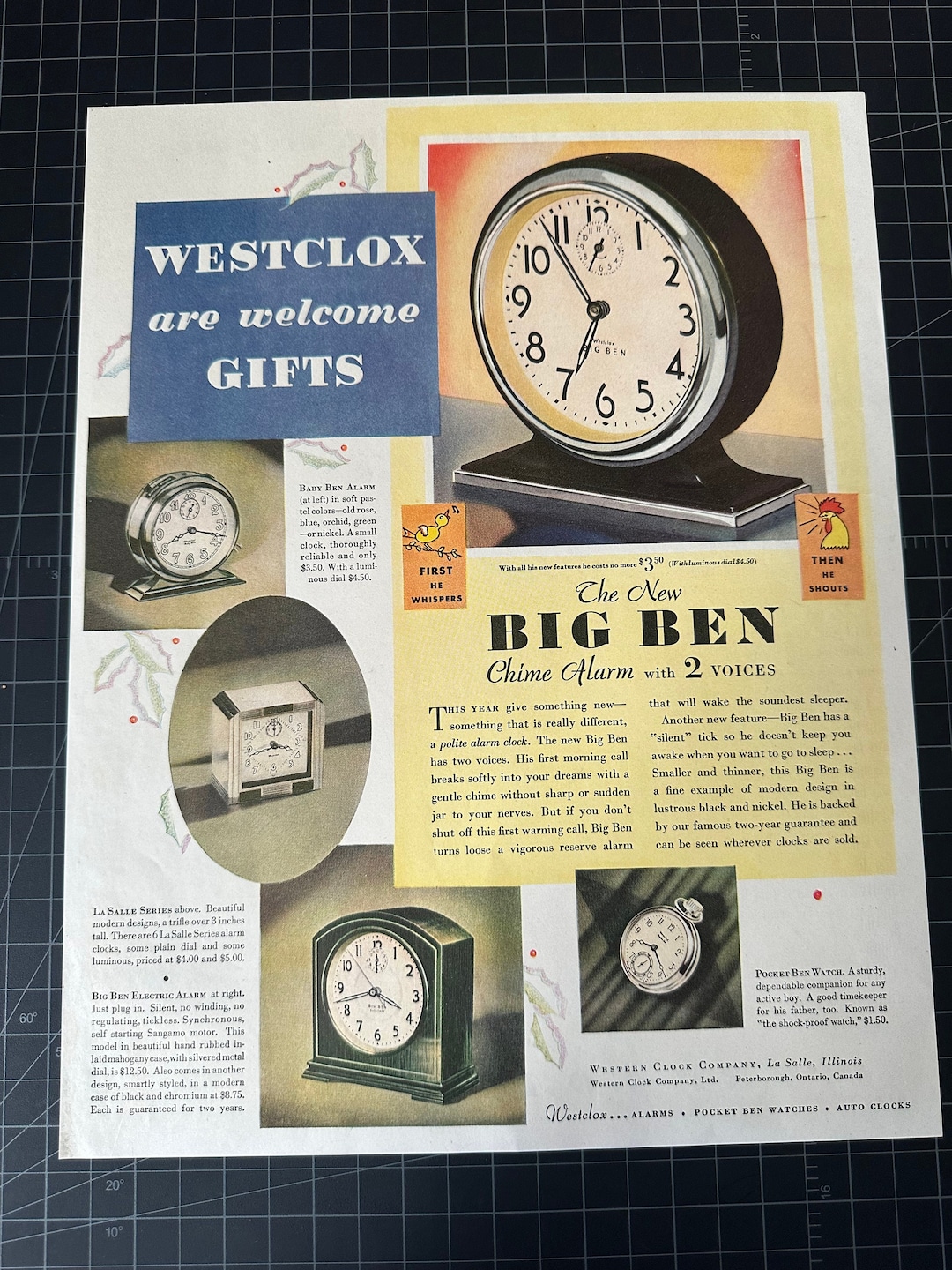 Vintage 1934 Westclox Big Ben Original Print Ad - Etsy