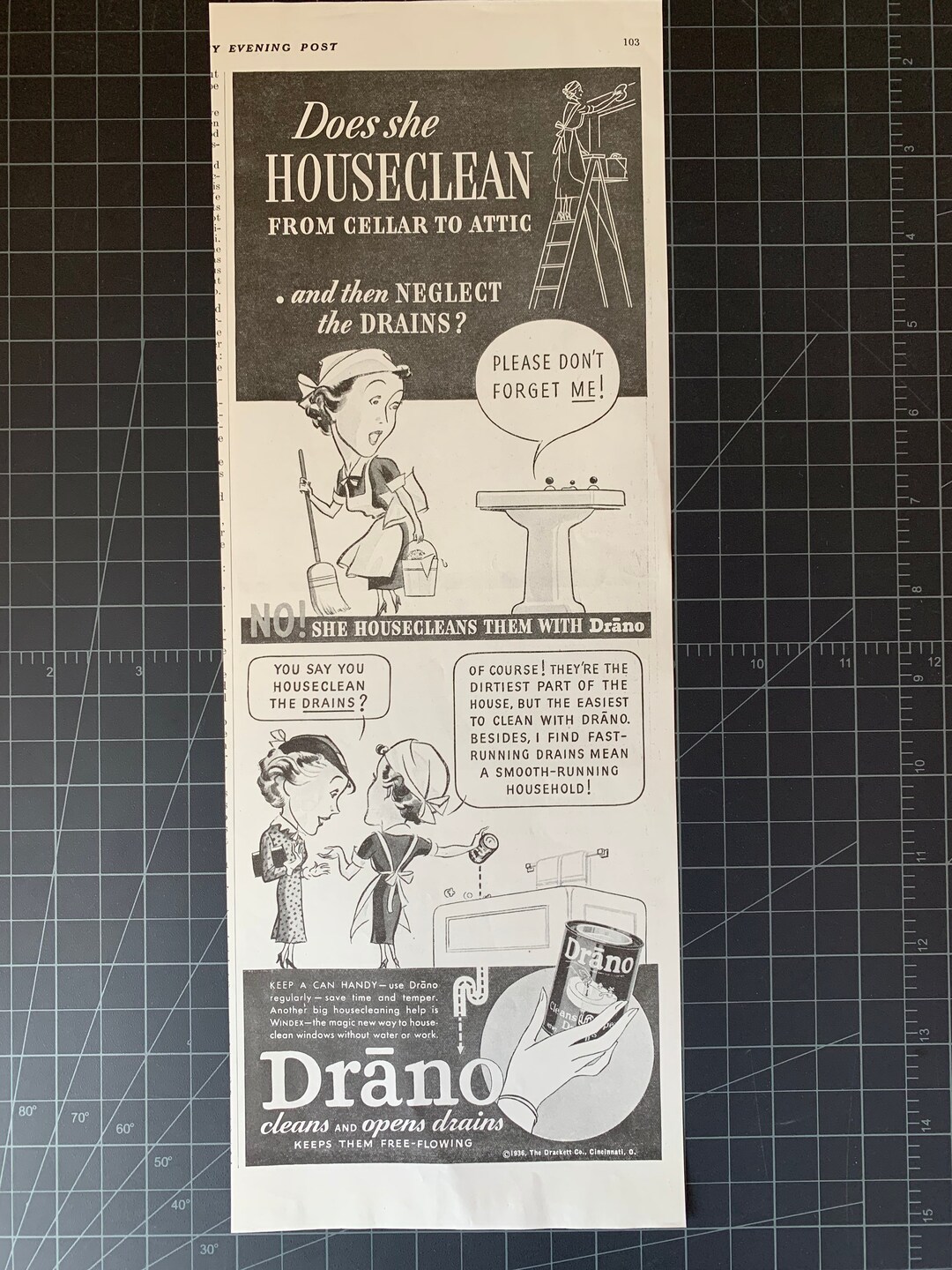 Vintage 1936 Drano Print Ad - Etsy