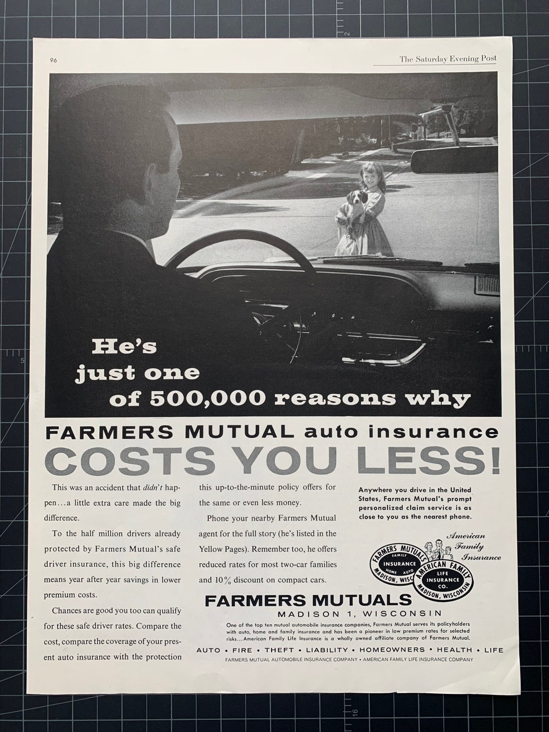 Vintage 1961 Farmers Mutual Insurance Print Advertisement - Etsy