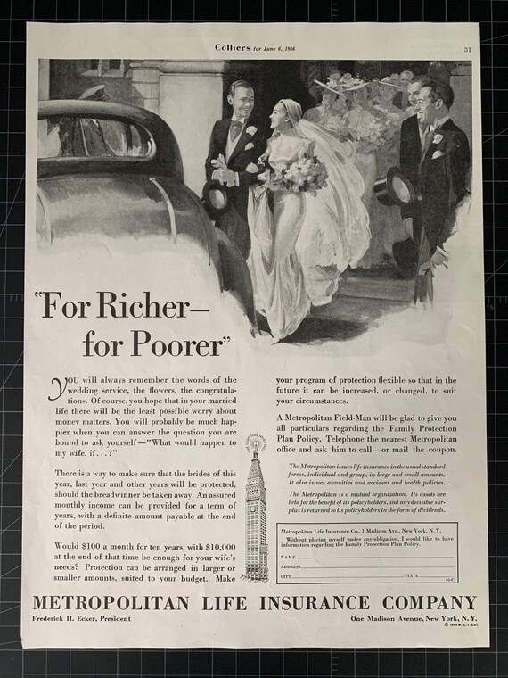 Vintage 1936 Metropolitan Life Insurance Print Ad - Etsy