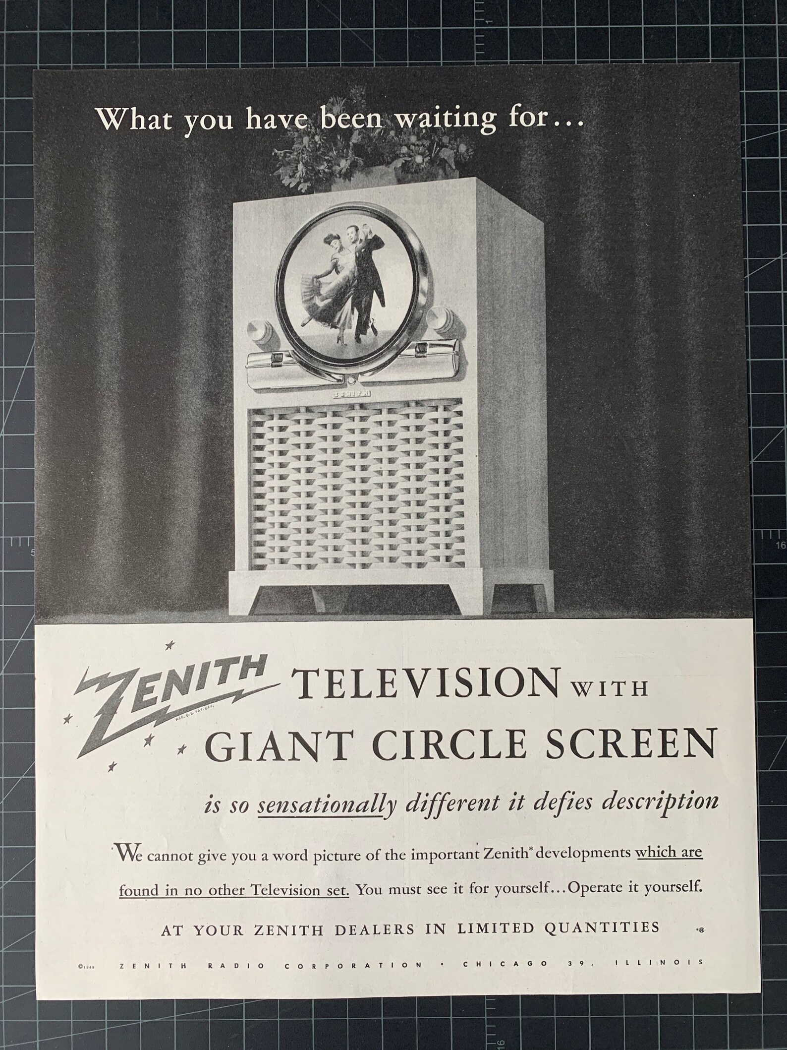 Vintage 1949 Zenith Circle Screen Television Print Ad | Etsy