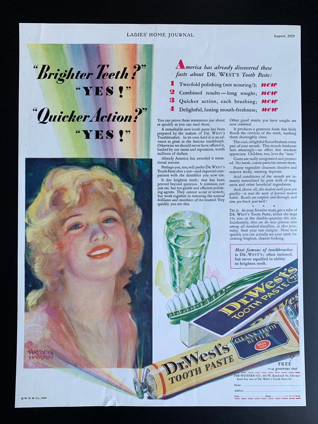 Vintage 1929 Dr. West’s Toothpaste Print Advertisement - Etsy