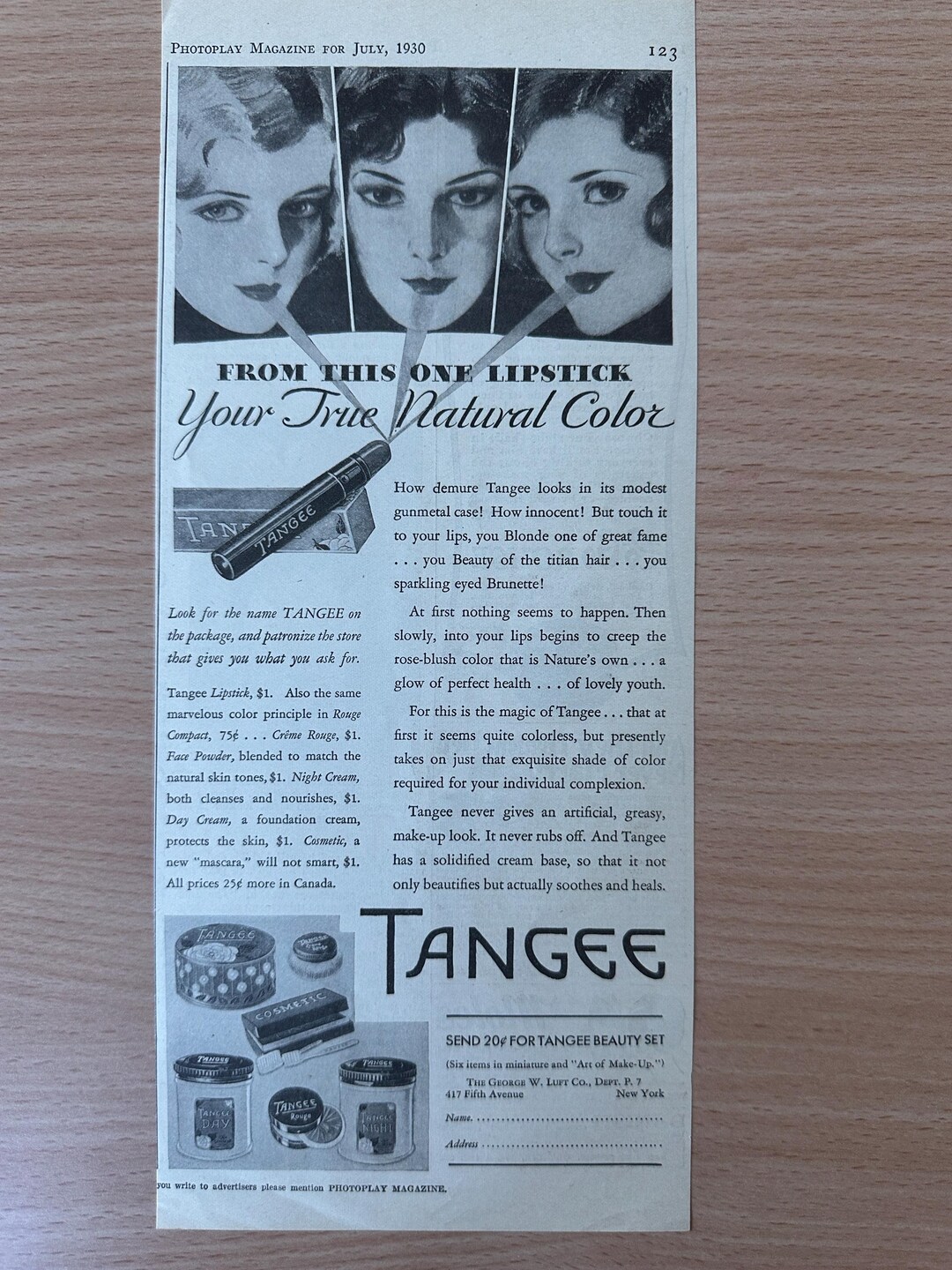 Vintage 1930 Tangee Lipstick Cosmetics Print Ad - Etsy