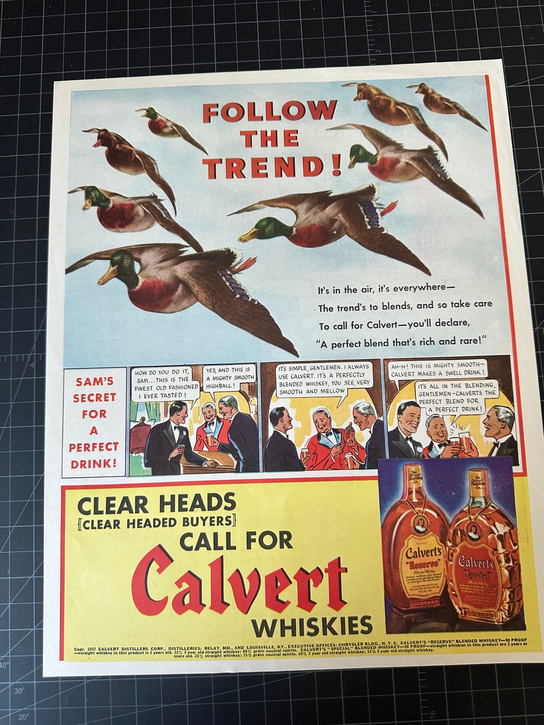 Vintage 1937 Calvert Whiskey Print Advintage Retro Gift Decor - Etsy