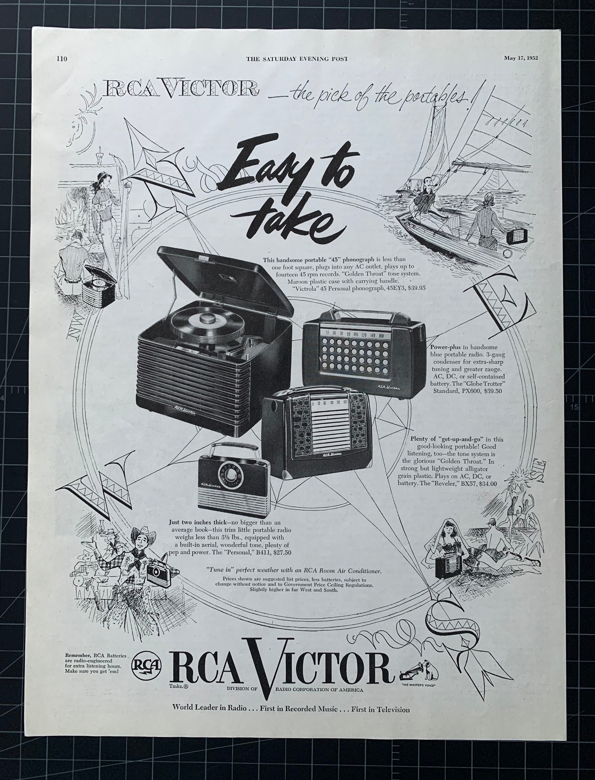 Vintage 1952 RCA Victor Portable Radio Print Ad Advertisements Art ...