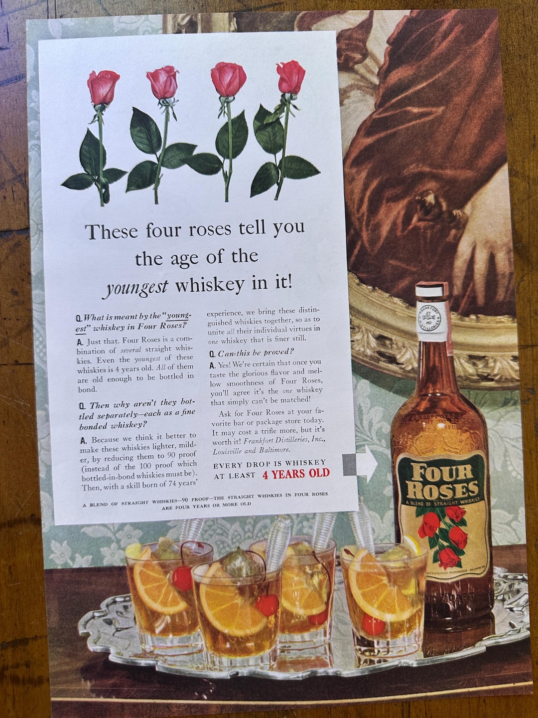Vintage 1940s Four Roses Whiskey Original Advertisement - Etsy