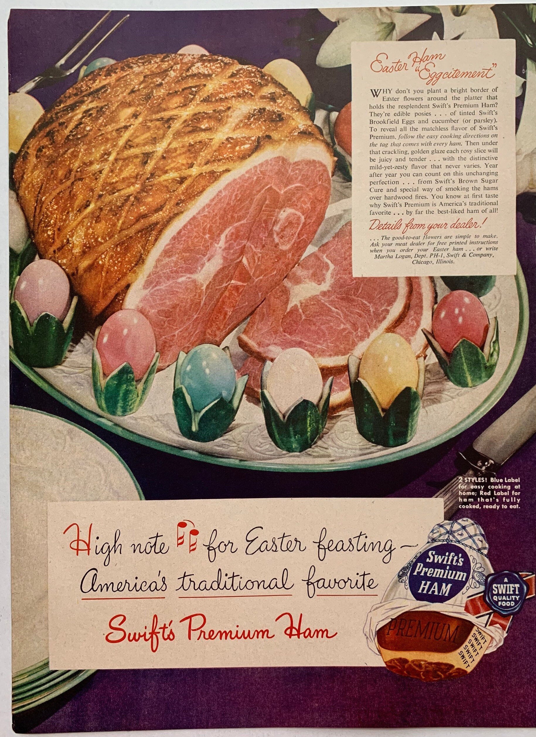 Vintage 1940s Swift's Premium Ham Ad | Etsy