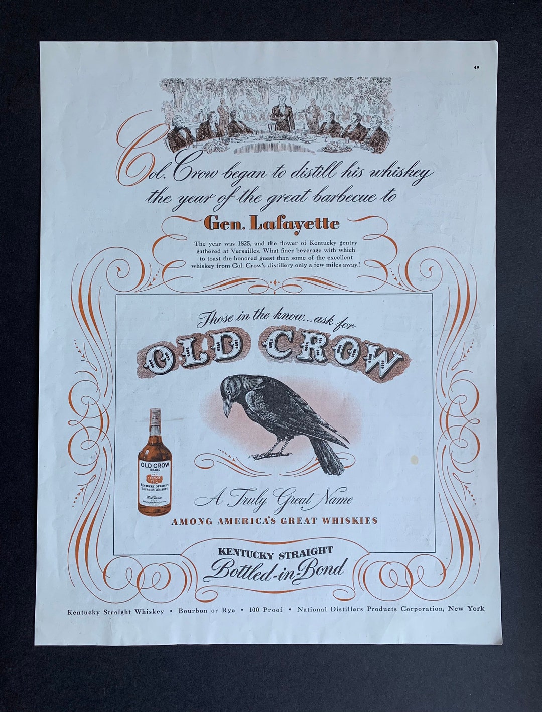 Vintage 1947 Old Crow Whiskey Print Advertisement - Etsy