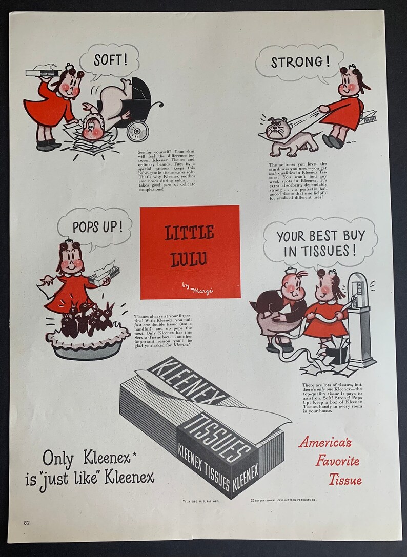 Vintage 1940s Kleenex Tissues Original Advertisement - Little Lulu - Etsy