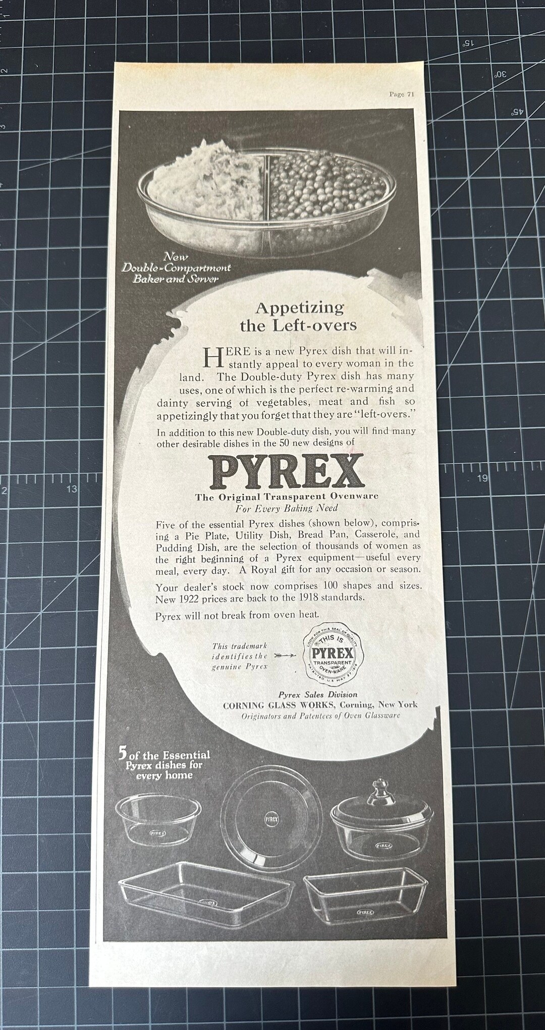 Vintage 1922 Pyrex Print Advertisement - Etsy