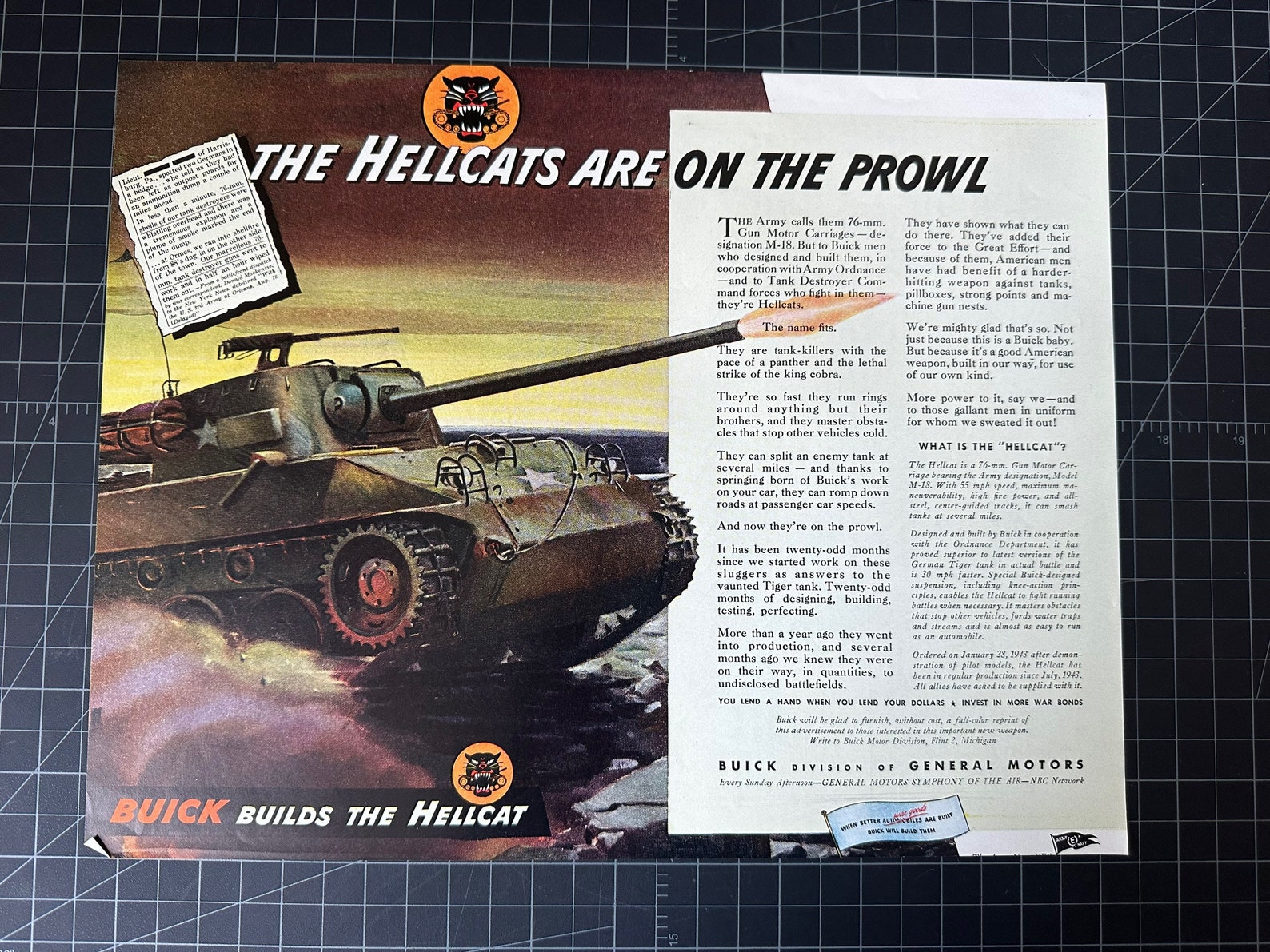 Vintage 1944 Buick Hellcat Tank WWII Print Ad - Etsy