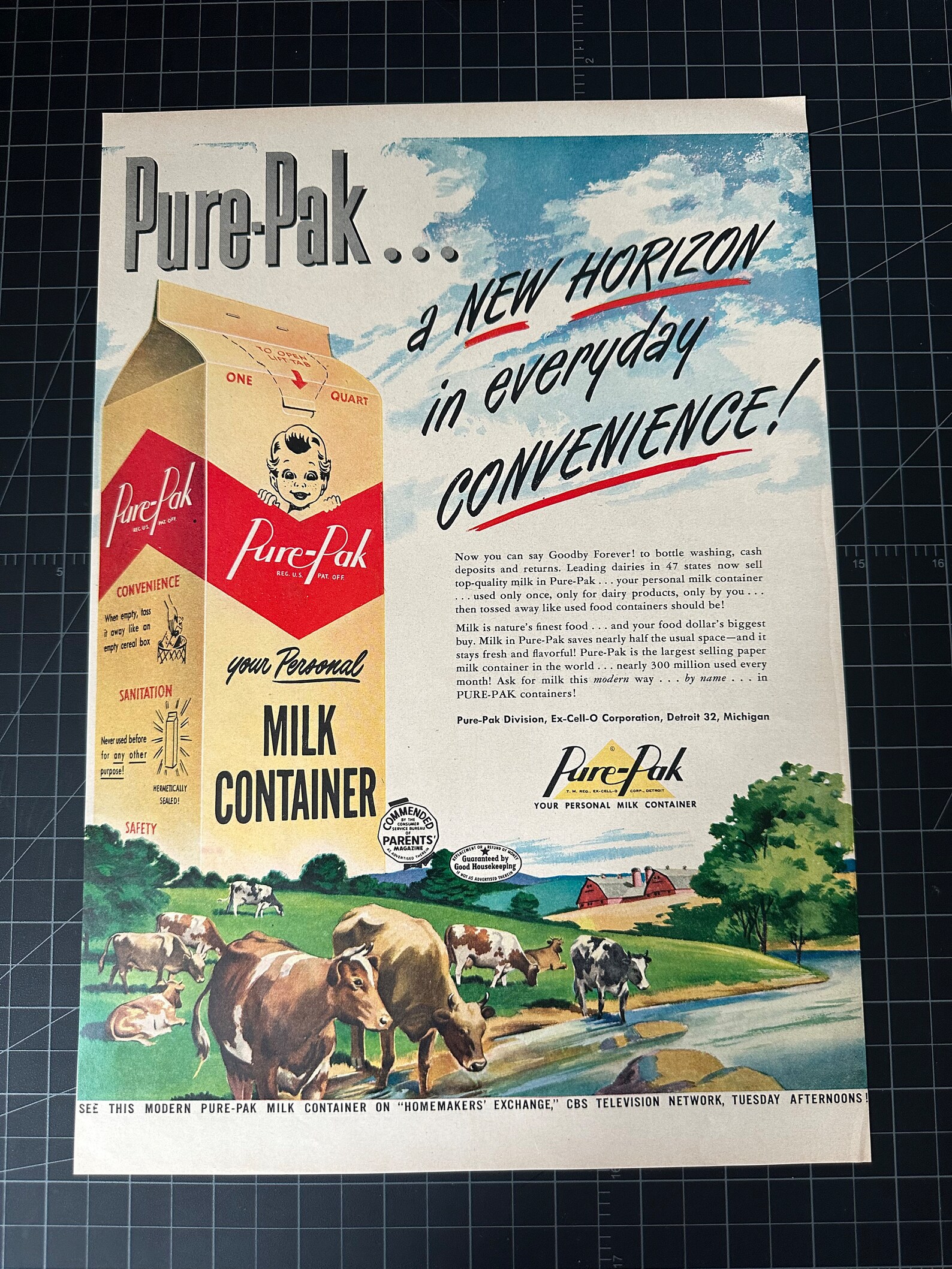 Vintage 1950s Pure-pak Milk Print Ad - Etsy