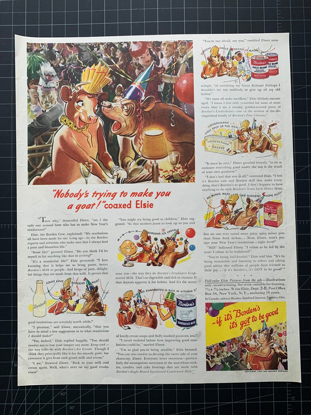 Vintage 1941 Borden’s Elsie Print Advertisement - Etsy