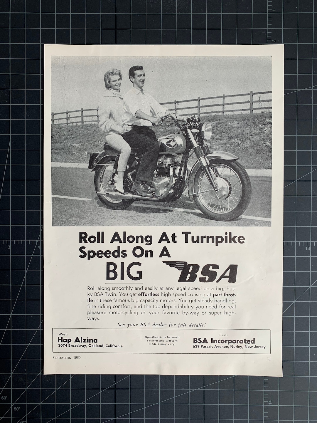 Vintage 1960 BSA Motorcycles Print Ad – Classic British Bike, Turnpike ...