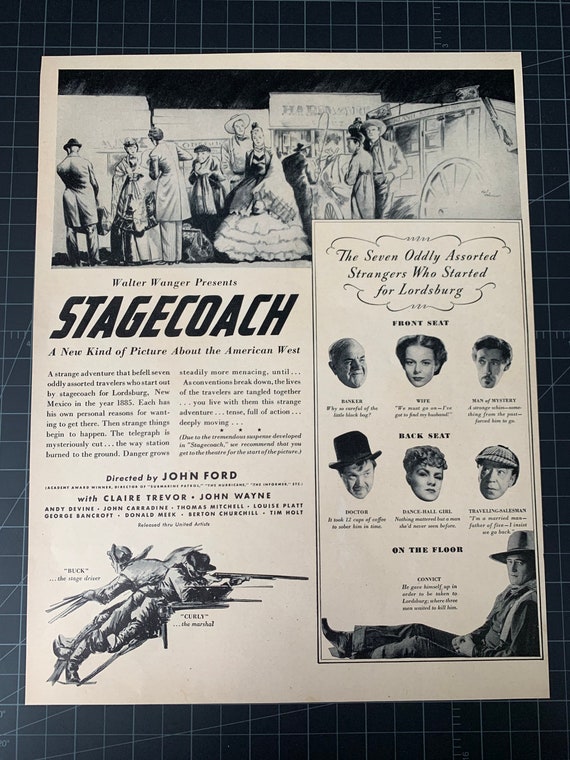 Vintage 1940s stagecoach Film Print Ad John Ford John | Etsy