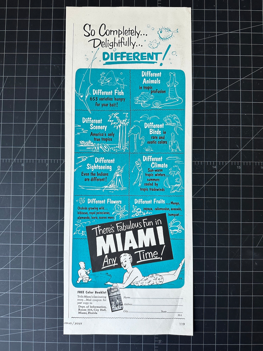 Vintage 1950s Miami, Florida Travel Print Advertisement - Etsy