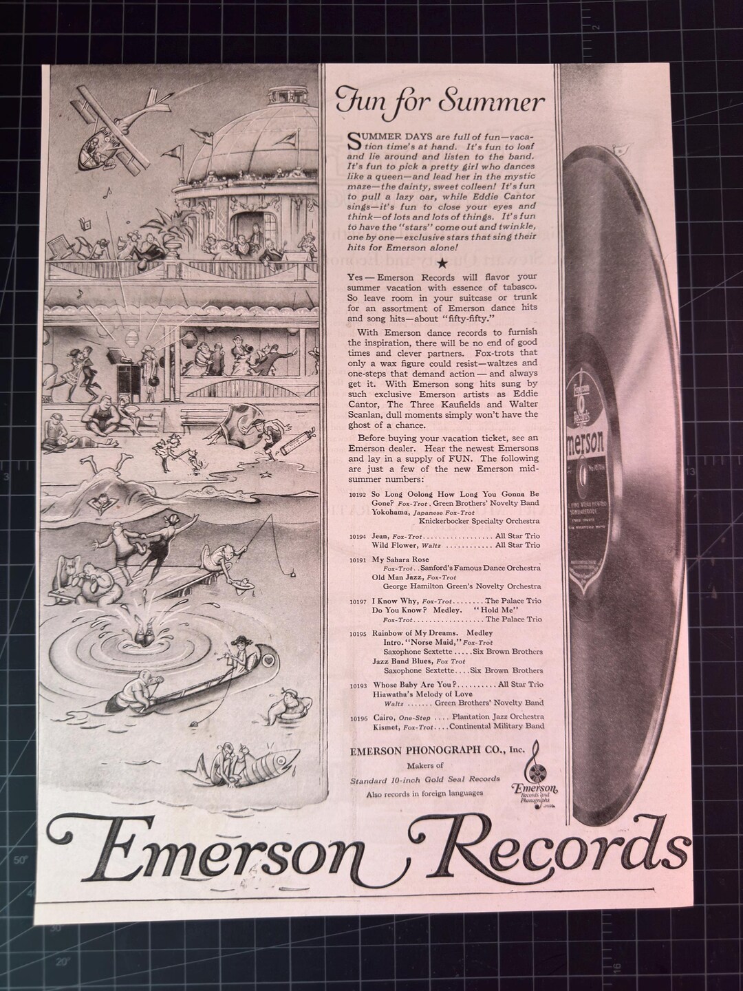 Rare Vintage 1920s Emerson Records Print Ad - Etsy
