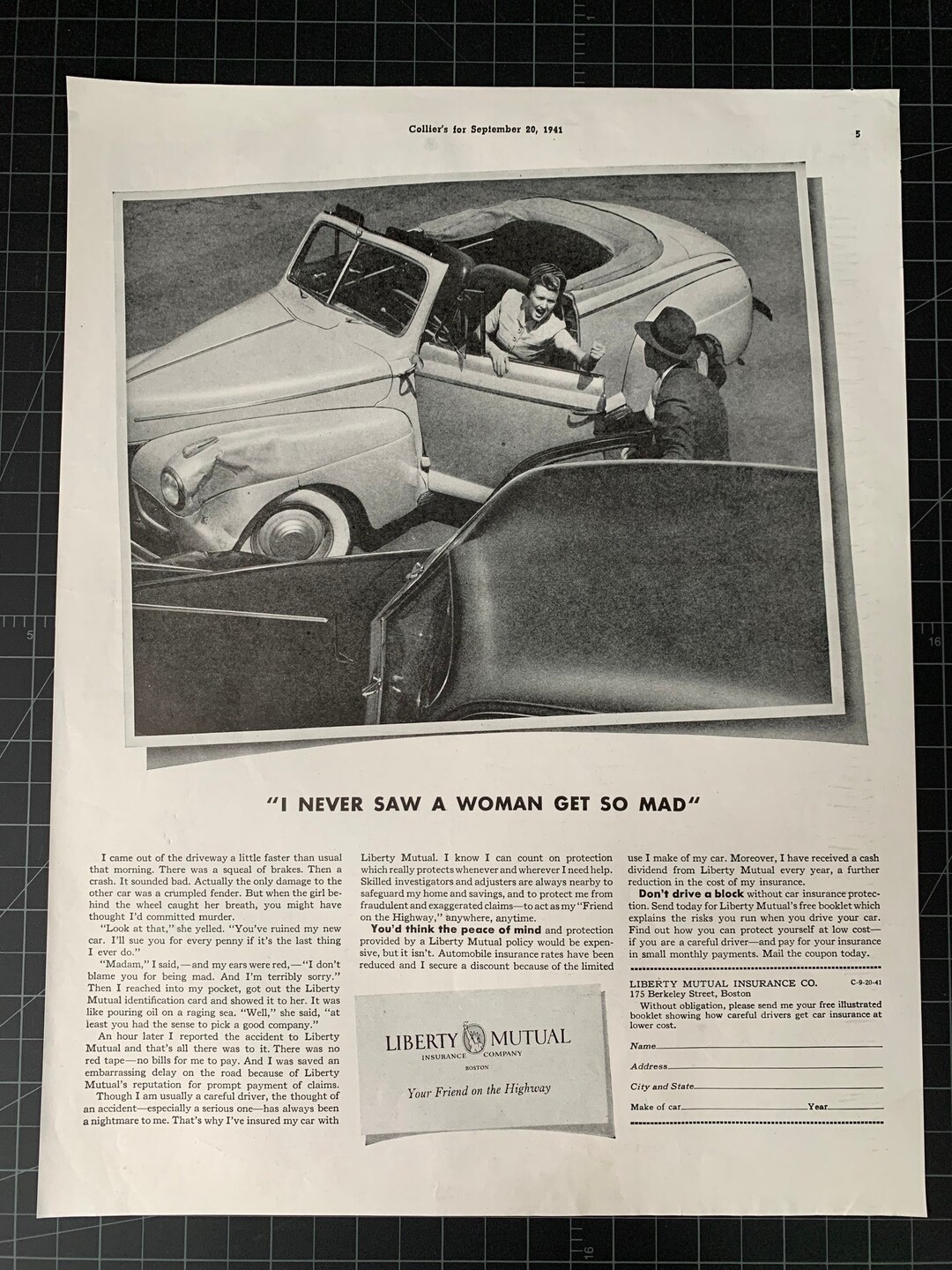 1941 Liberty Mutual Insurance Magazine Ad • Vintage Car Accident ...