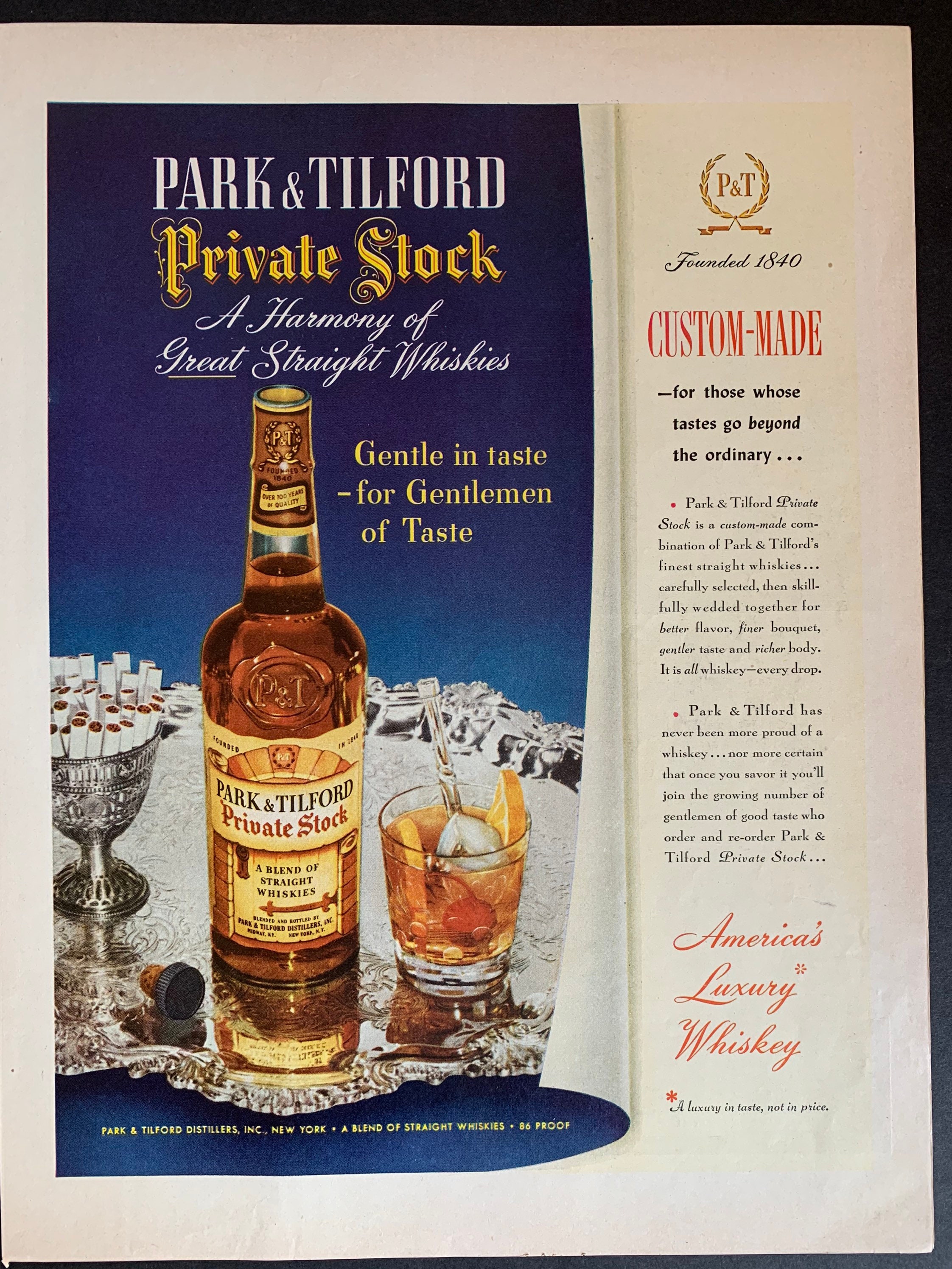 Vintage 1940s Park & Tilford Private Stock Whiskey Ad | Etsy