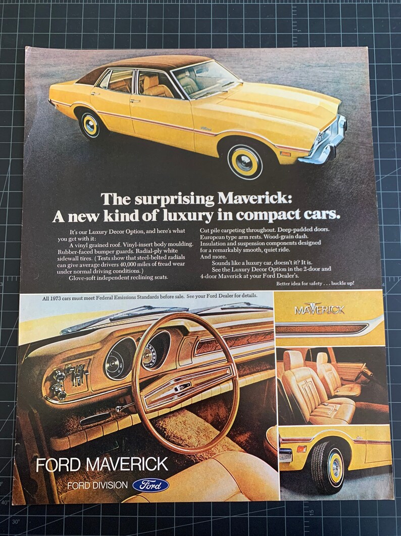 Vintage 1973 Ford Maverick Print Ad - Etsy