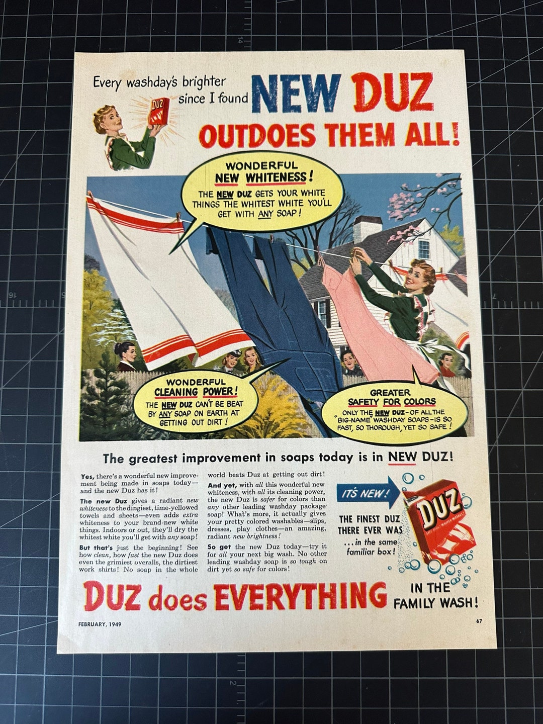 Vintage 1949 Duz Detergent Print Advertisement - Etsy