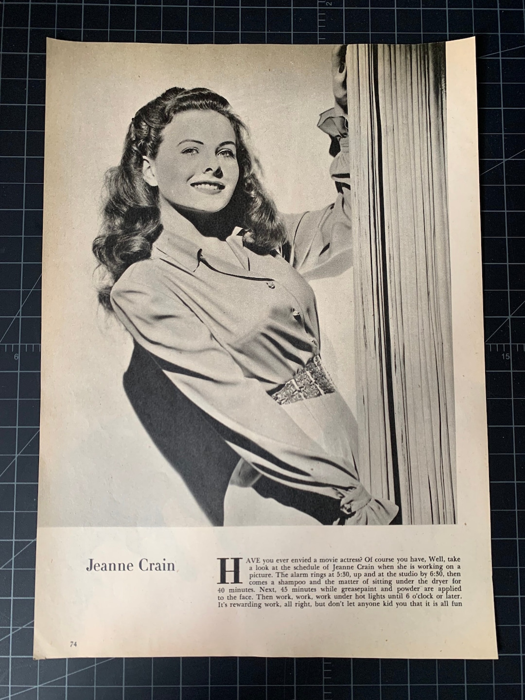 Vintage 1940s Jeanne Crain Magazine Portrait - Vintage Hollywood Star ...