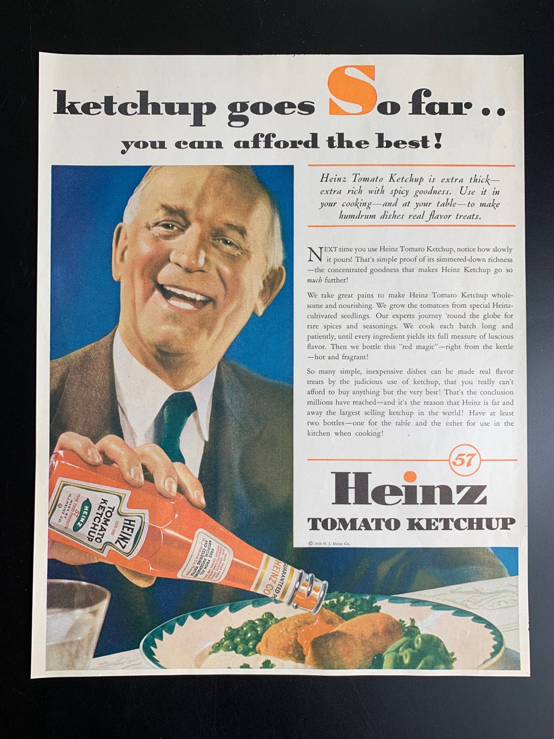 Vintage 1936 Heinz Ketchup Print Advertisement - Etsy