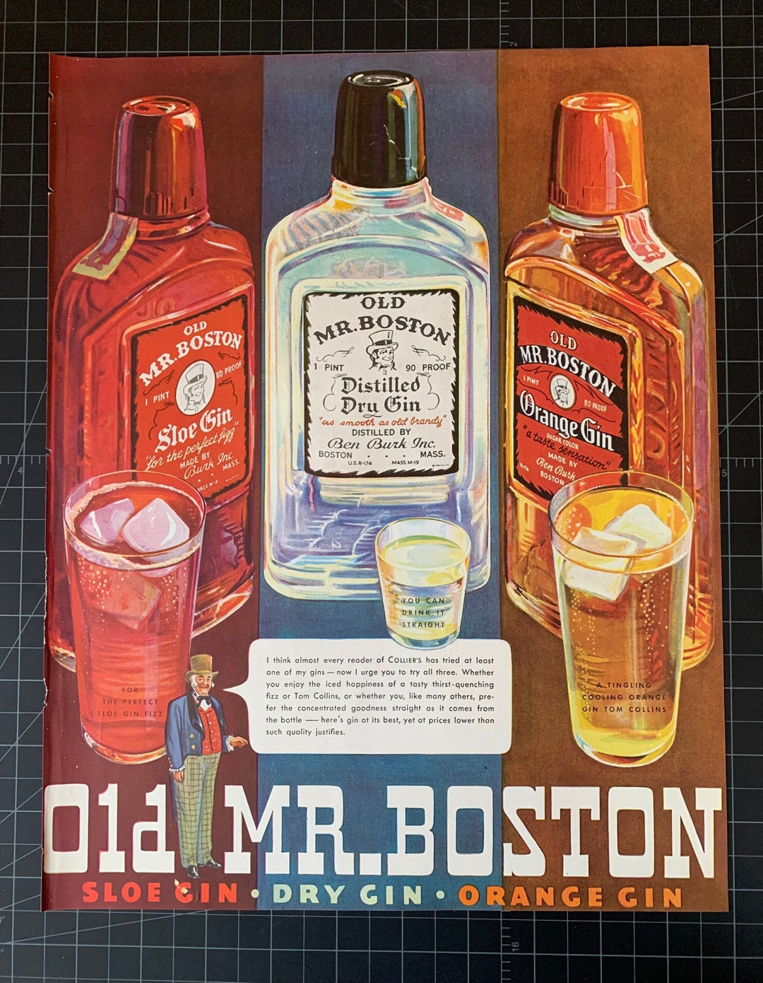 Vintage 1936 Old Mr. Boston Gin Print Advertisement - Etsy