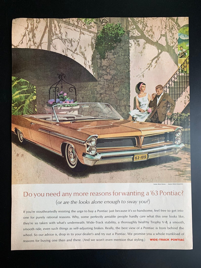 Vintage 1963 Pontiac Bonneville Print Advertisement - Etsy