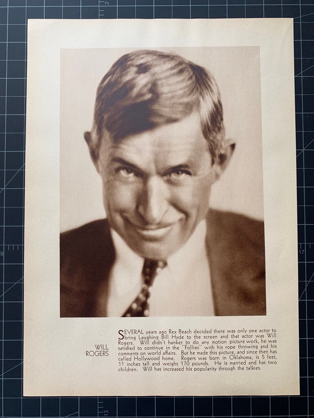 Vintage Will Rogers Photoplay Portrait Printvintage - Etsy