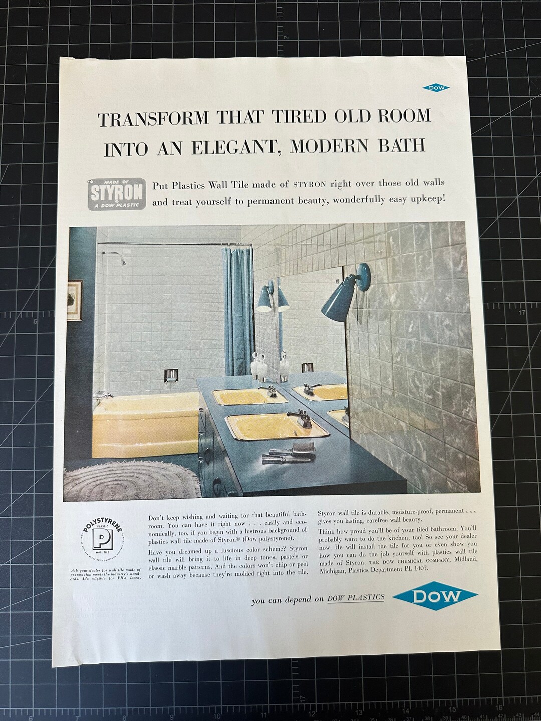 Vintage 1960s Dow Plastics Bathroom Walls Print Advertisement Retro ...