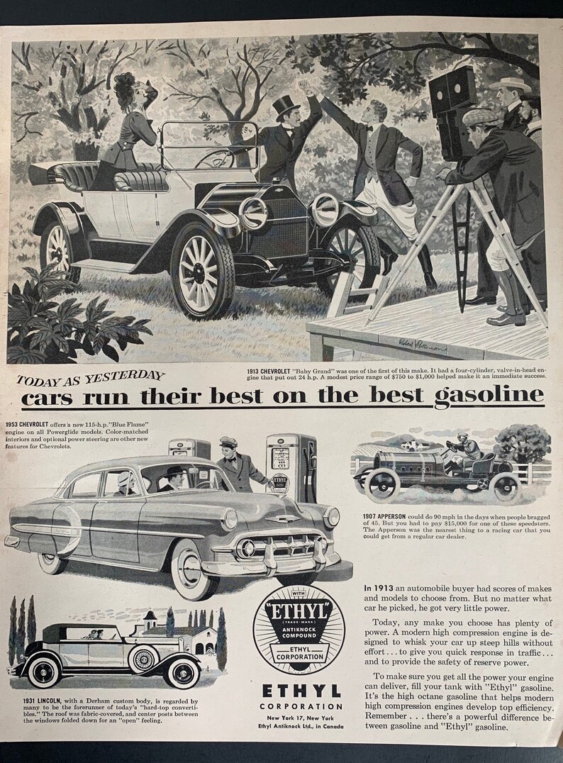 Vintage 1953 Ethyl Corporation Gasoline Ad | Etsy