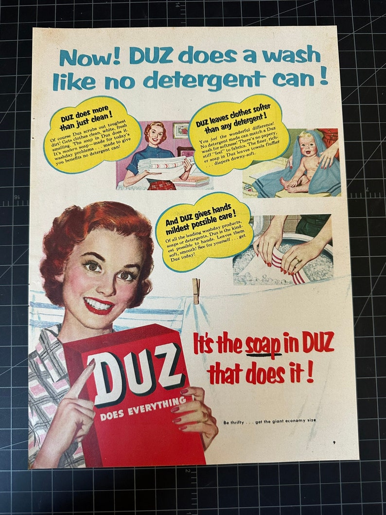 Vintage 1954 Duz Detergent Print Advertisement - Etsy