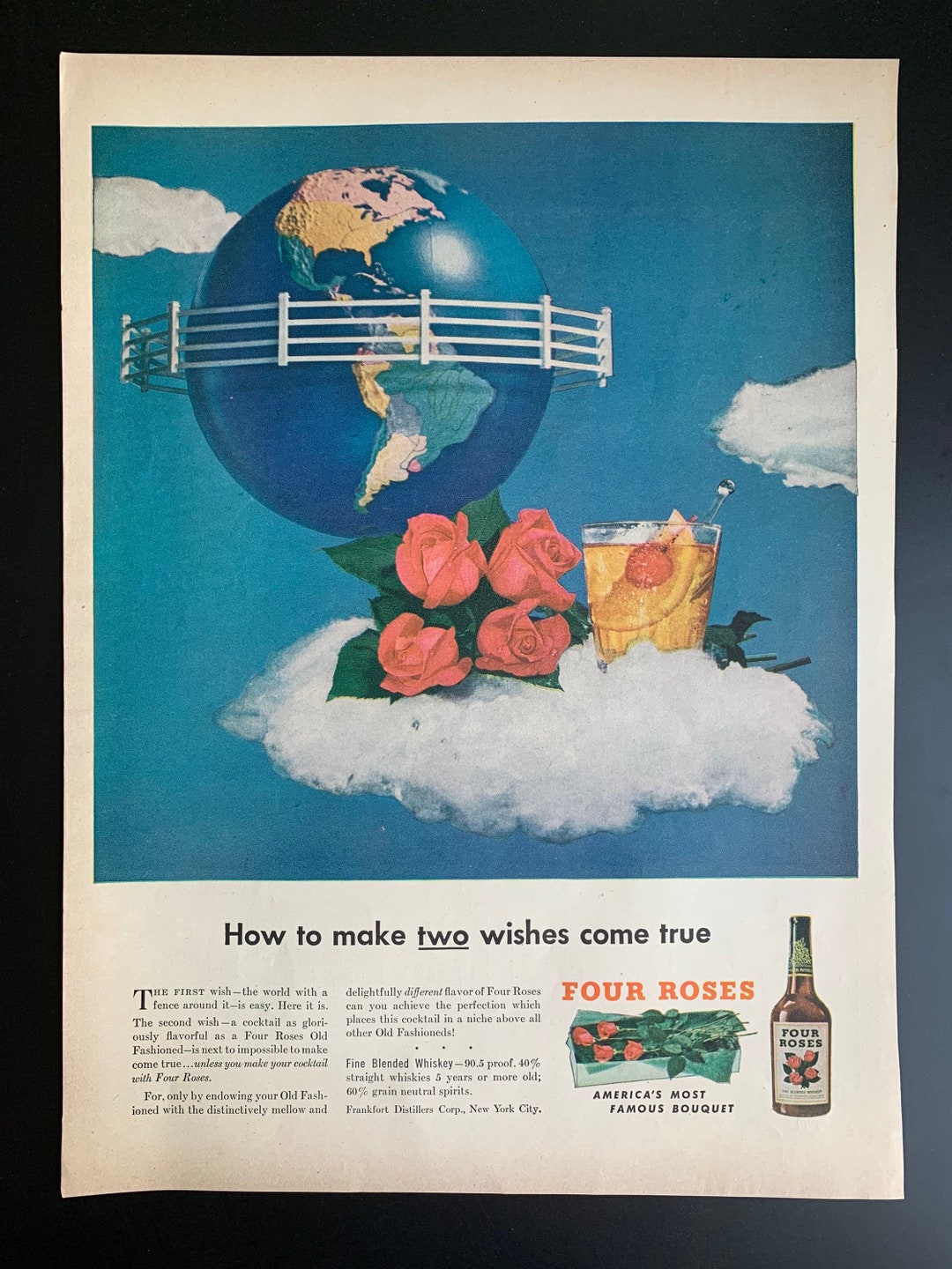 Vintage 1947 Four Roses Whiskey Print Advertisement - Etsy