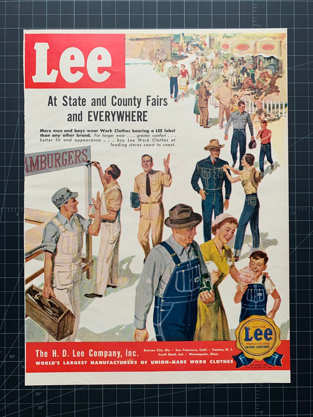 Vintage 1950 Lee Work Clothes Print Advertisement - Etsy