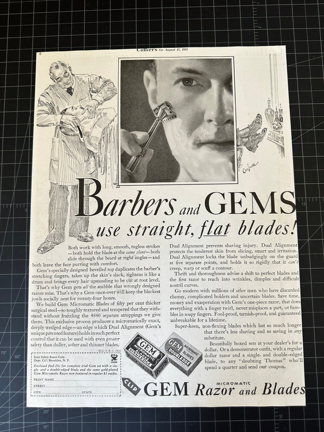 Vintage 1935 Gem Razor Blades Print Ad - Etsy