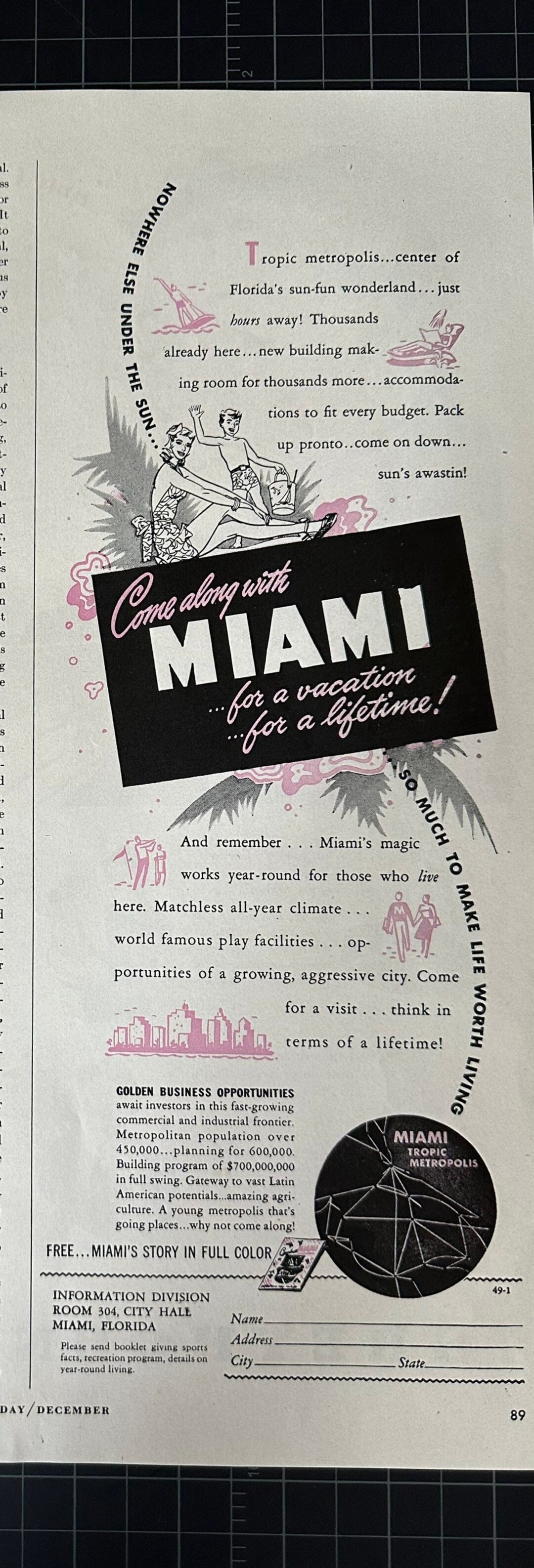 Rare Vintage 1940s Miami Travel Print Advertisement - Etsy