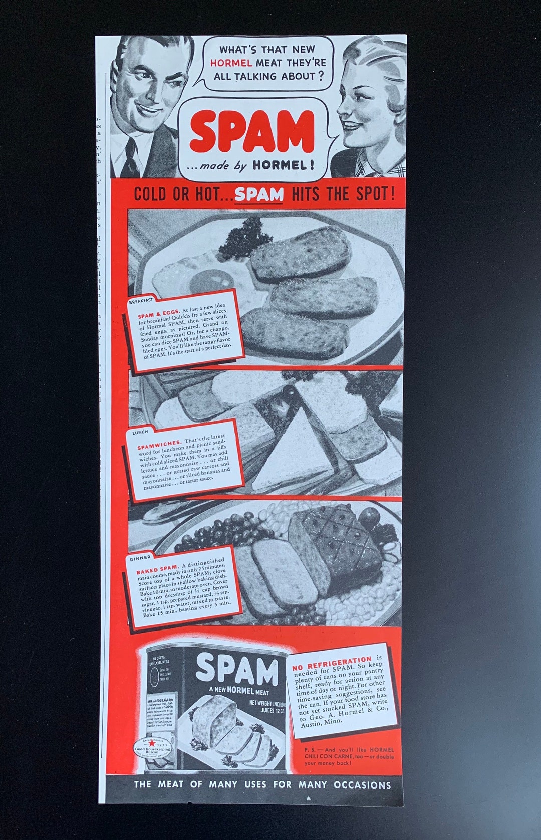 Vintage 1948 Spam Original Print Ad - Etsy