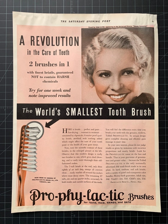 Vintage 1932 Prophylactic Toothbrush June Clyde Print Ad - Etsy