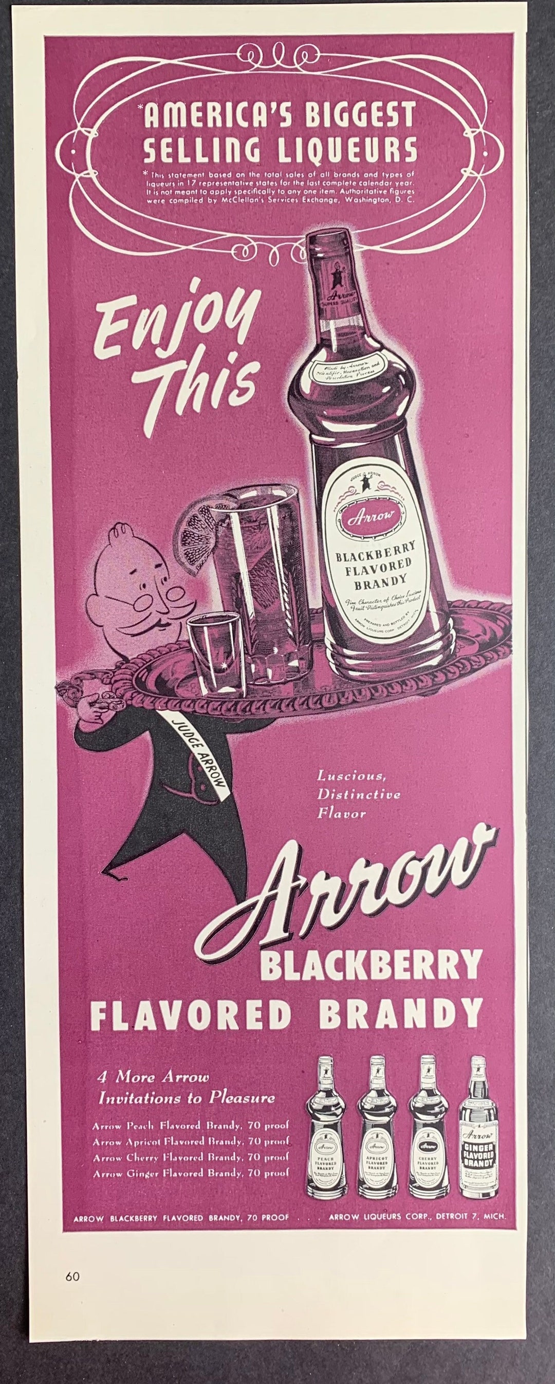 Vintage 1949 Arrow Blackberry Brandy Print Ad - Etsy