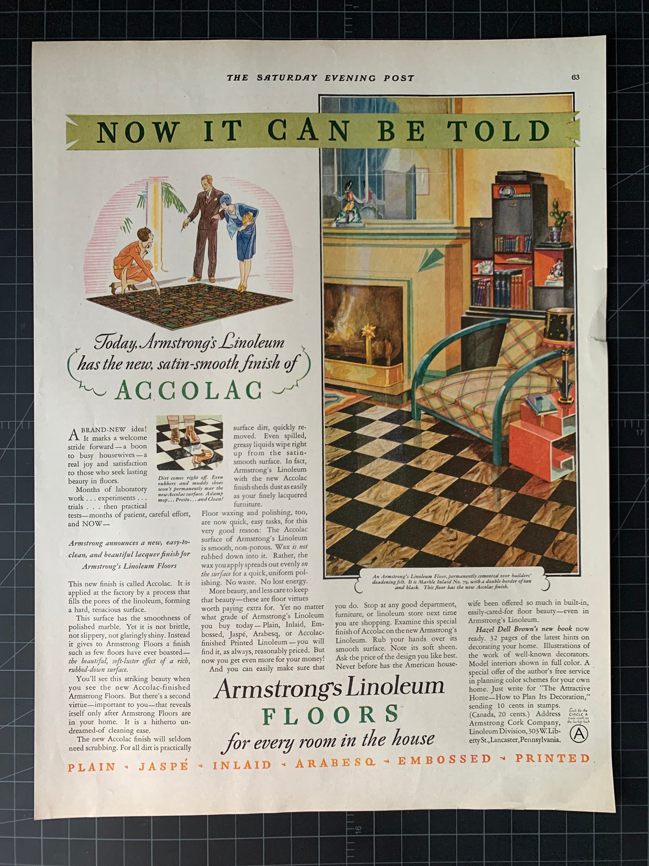 Vintage 1928 Armstrong Linoleum Flooring Print Ad Art & Collectibles ...