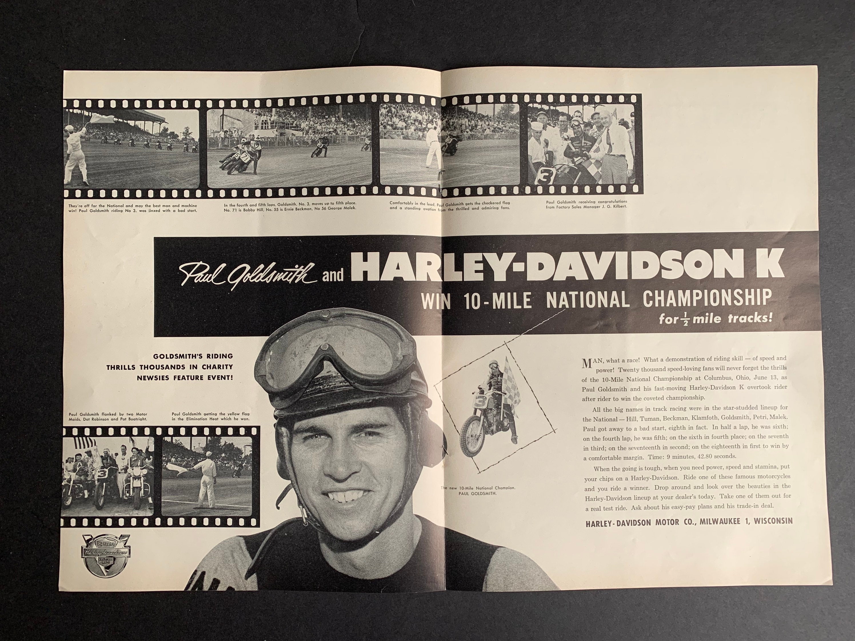 Advertisements Vintage 1954 Harley-Davidson Motorcycles Paul Goldsmith ...
