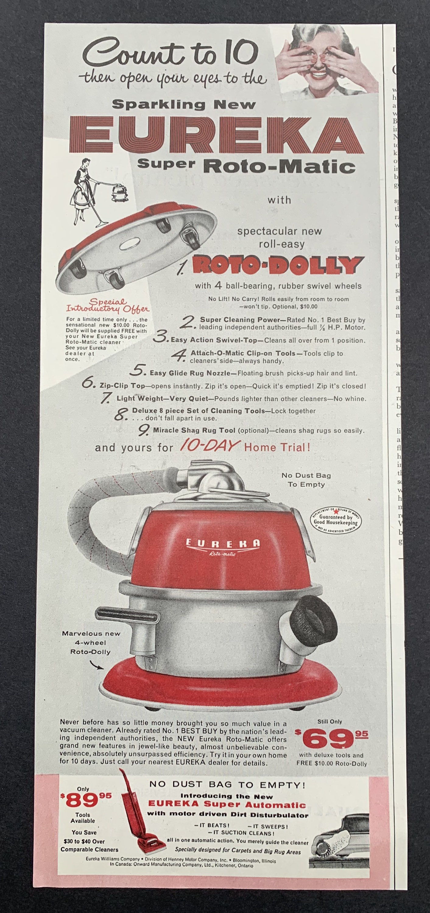 Collectibles Advertisements Vintage 1940s Eureka Vacuum Cleaner Ad Art