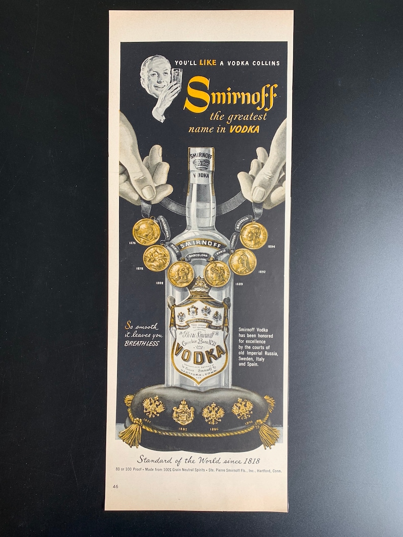 Vintage 1950s Smirnoff Vodka Print Advertisement - Etsy