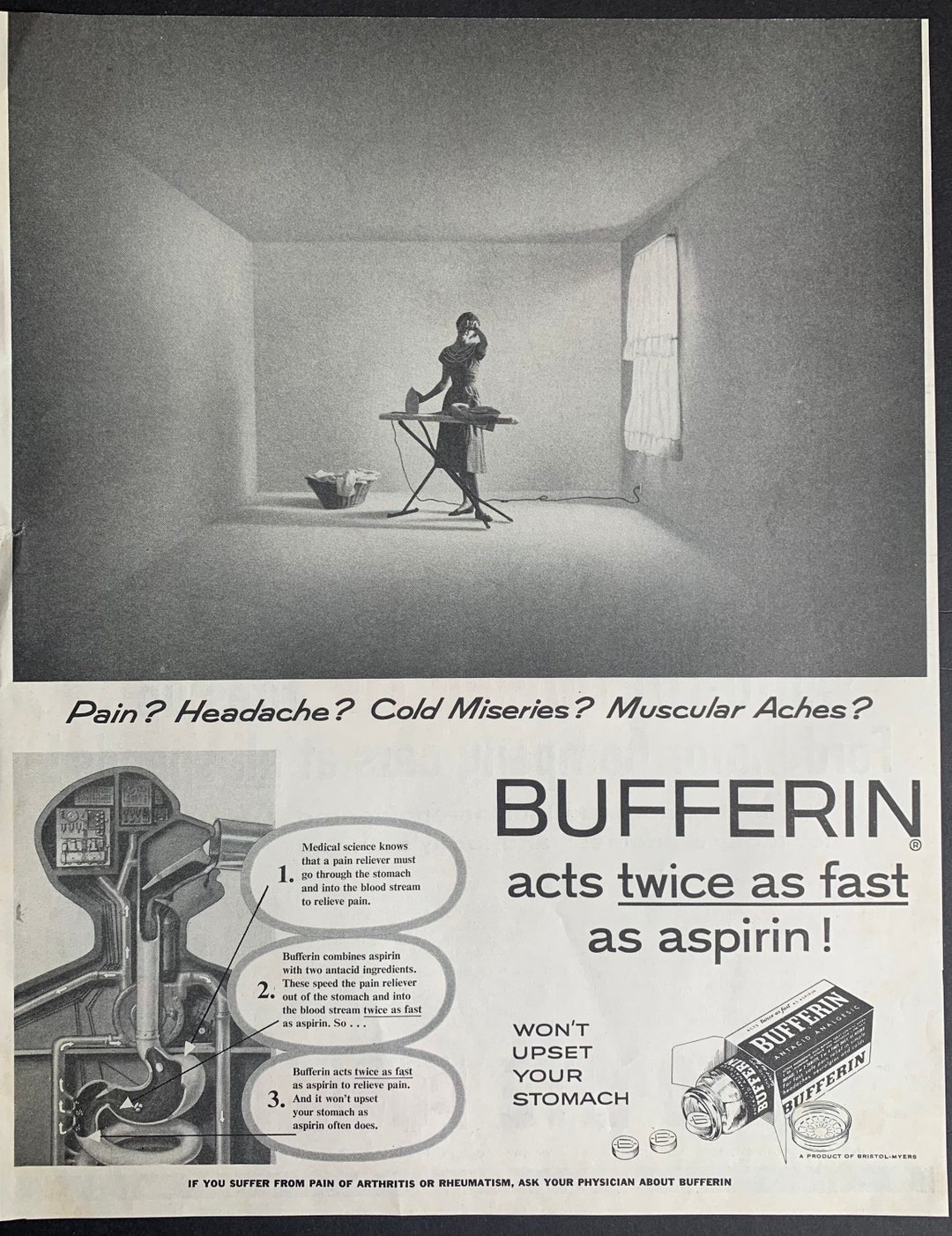 Vintage 1957 Buffering Pain Reliever Print Ad - Etsy UK